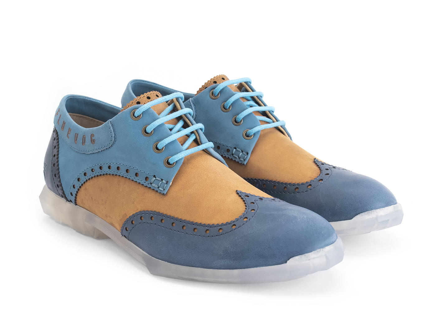 Orbit - Light Blue/Brown | Brogued Wingtip Derby | Fluevog Shoes