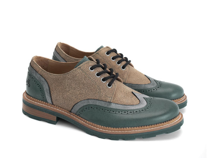Nathaniel - Green/Brown | Double wing-tip derby | Fluevog Shoes
