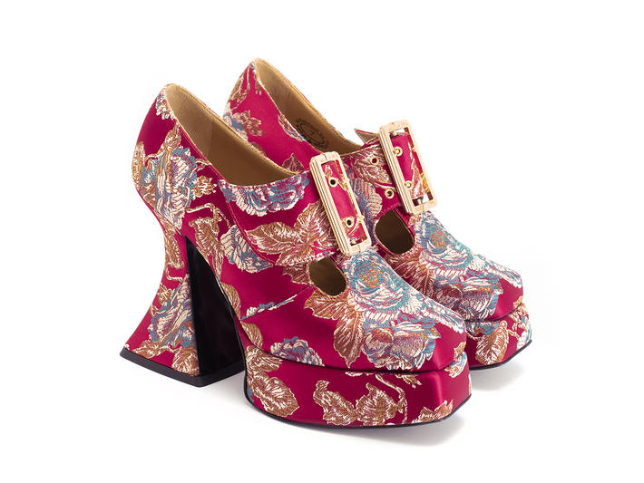 Original - Red Floral Jacquard | Baroque platform heel | Fluevog Shoes