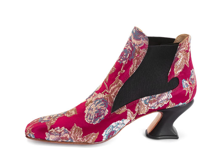 Baroness - Red Floral Jacquard | Square toe chelsea boot | Fluevog Shoes