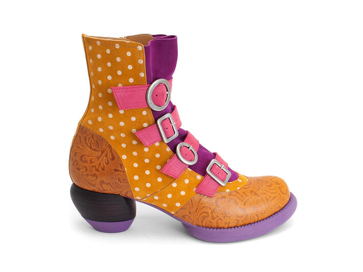 Nigel - Gold/Purple | Ankle boot with buckles | Fluevog Shoes