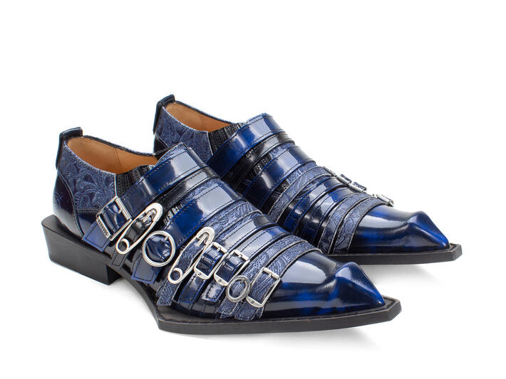 Ozzy - Blue | Slip-on Swordfish buckle shoe | Fluevog Shoes