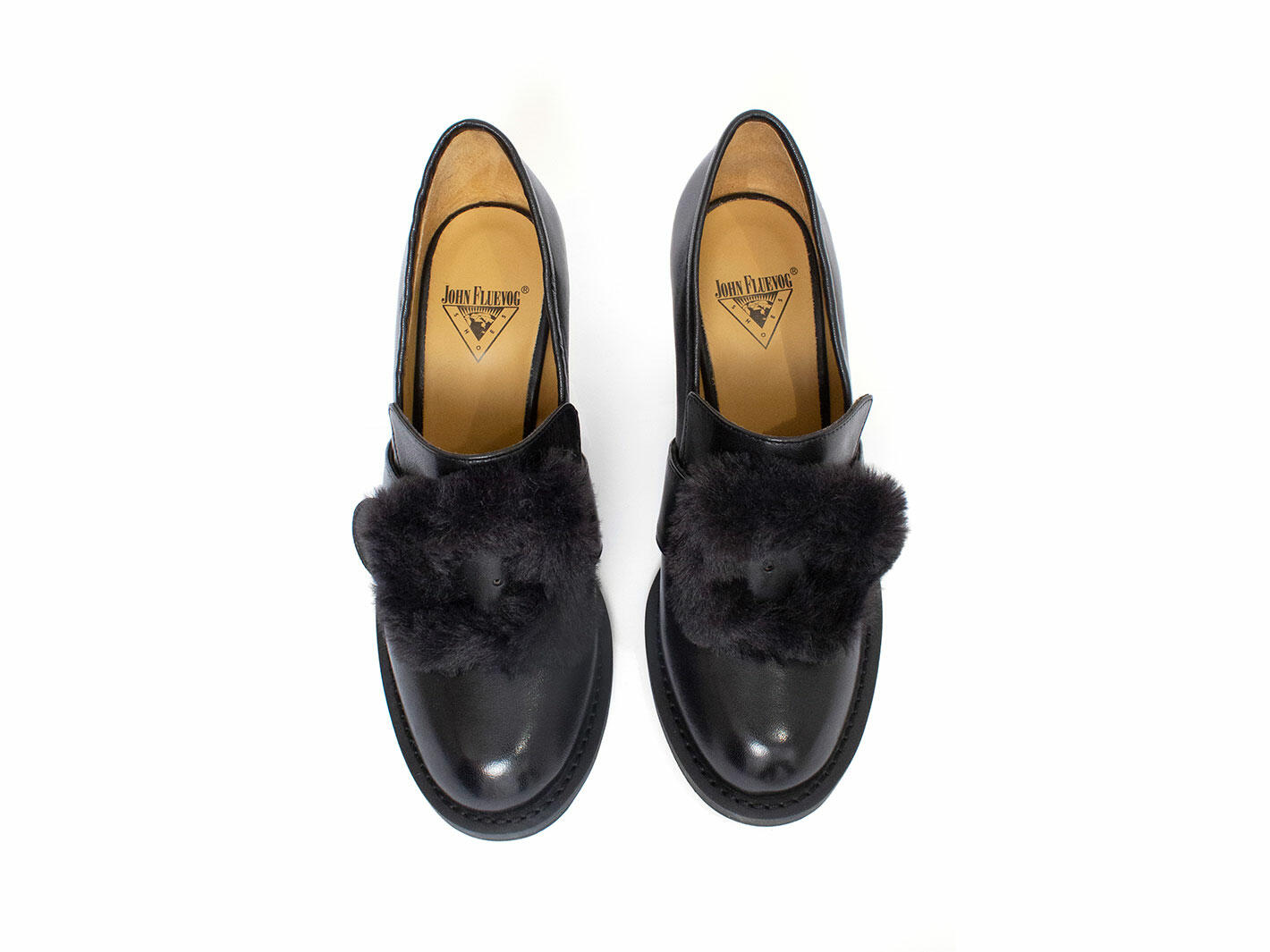 Lyn - Black | Loafer heels with faux fur buckle | Fluevog Shoes