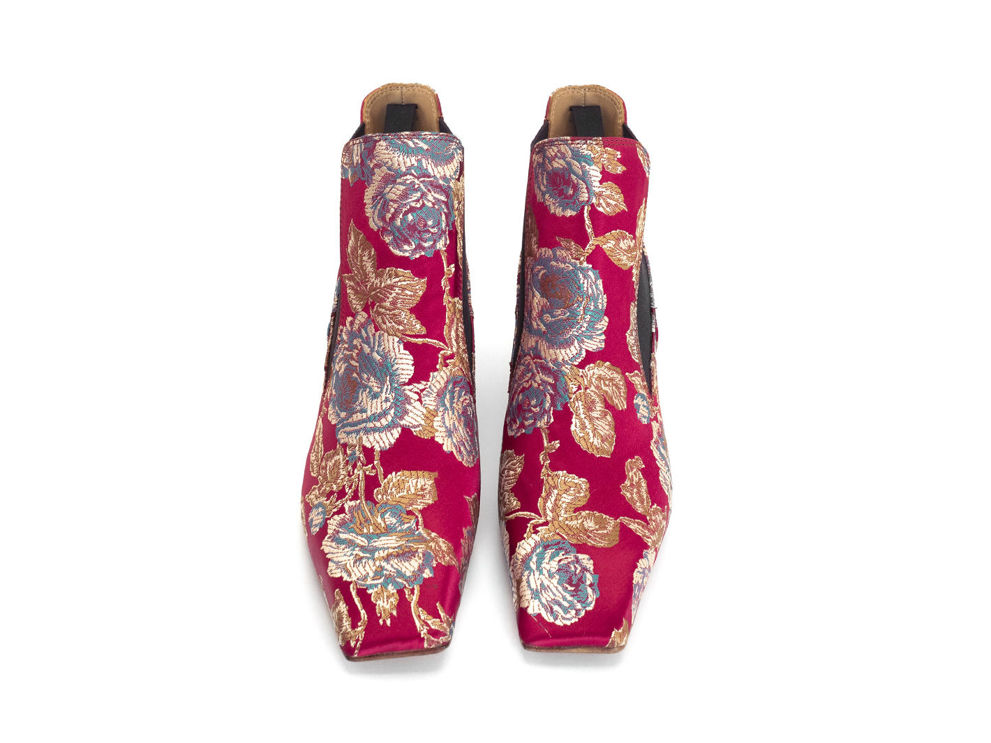 Baroness - Red Floral Jacquard | Square toe chelsea boot | Fluevog Shoes