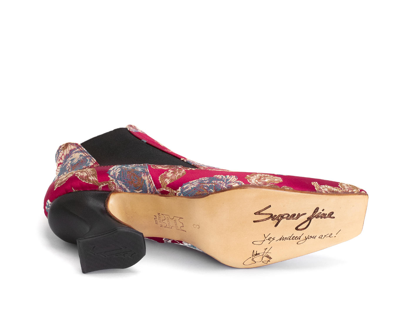 Baroness - Red Floral Jacquard | Square toe chelsea boot | Fluevog Shoes