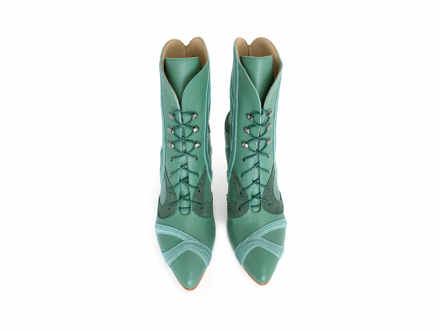 De La Cruz - Green | Embroidered Lace-Up Boots | Fluevog Shoes