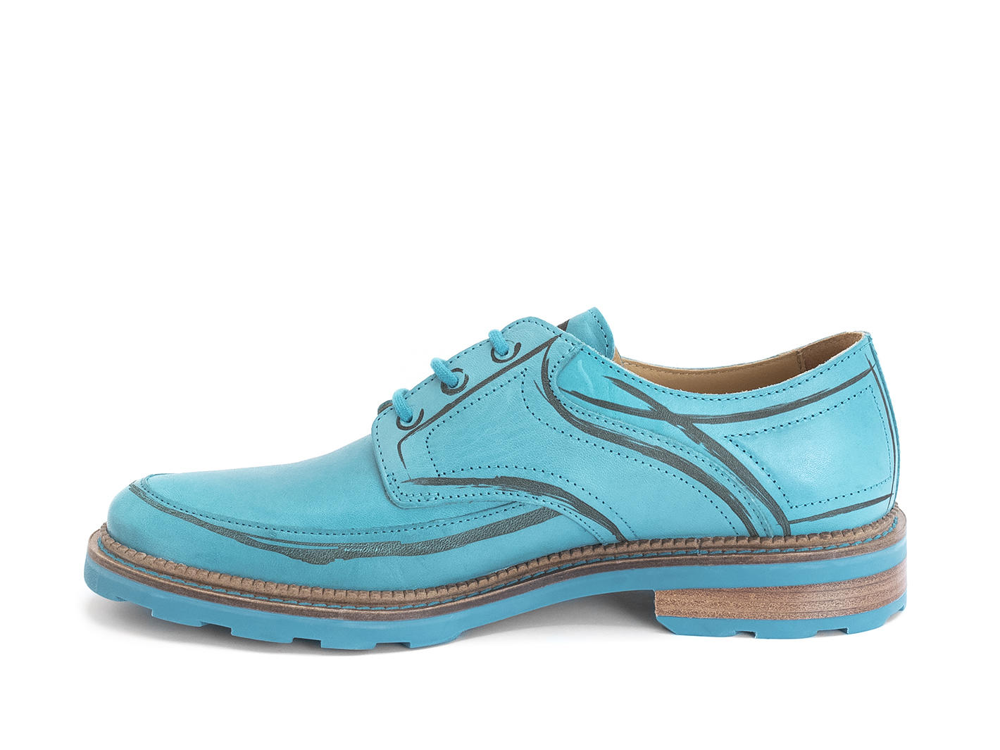 Dublin - Blue | Derby shoe with brush strokes | Fluevog Shoes
