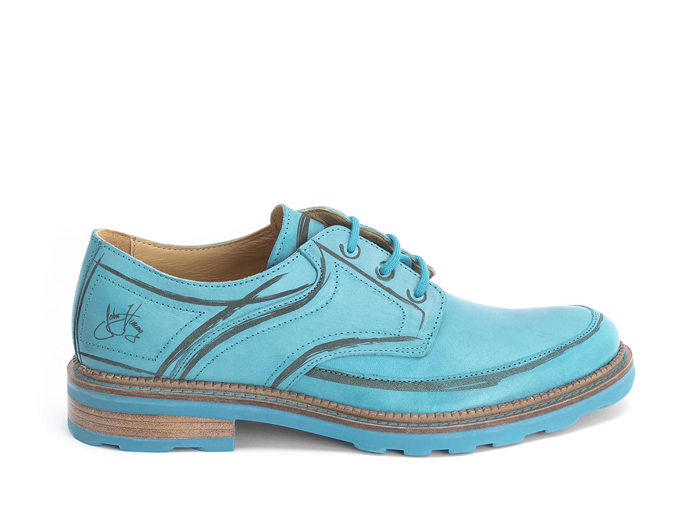 Dublin - Blue | Derby shoe with brush strokes | Fluevog Shoes