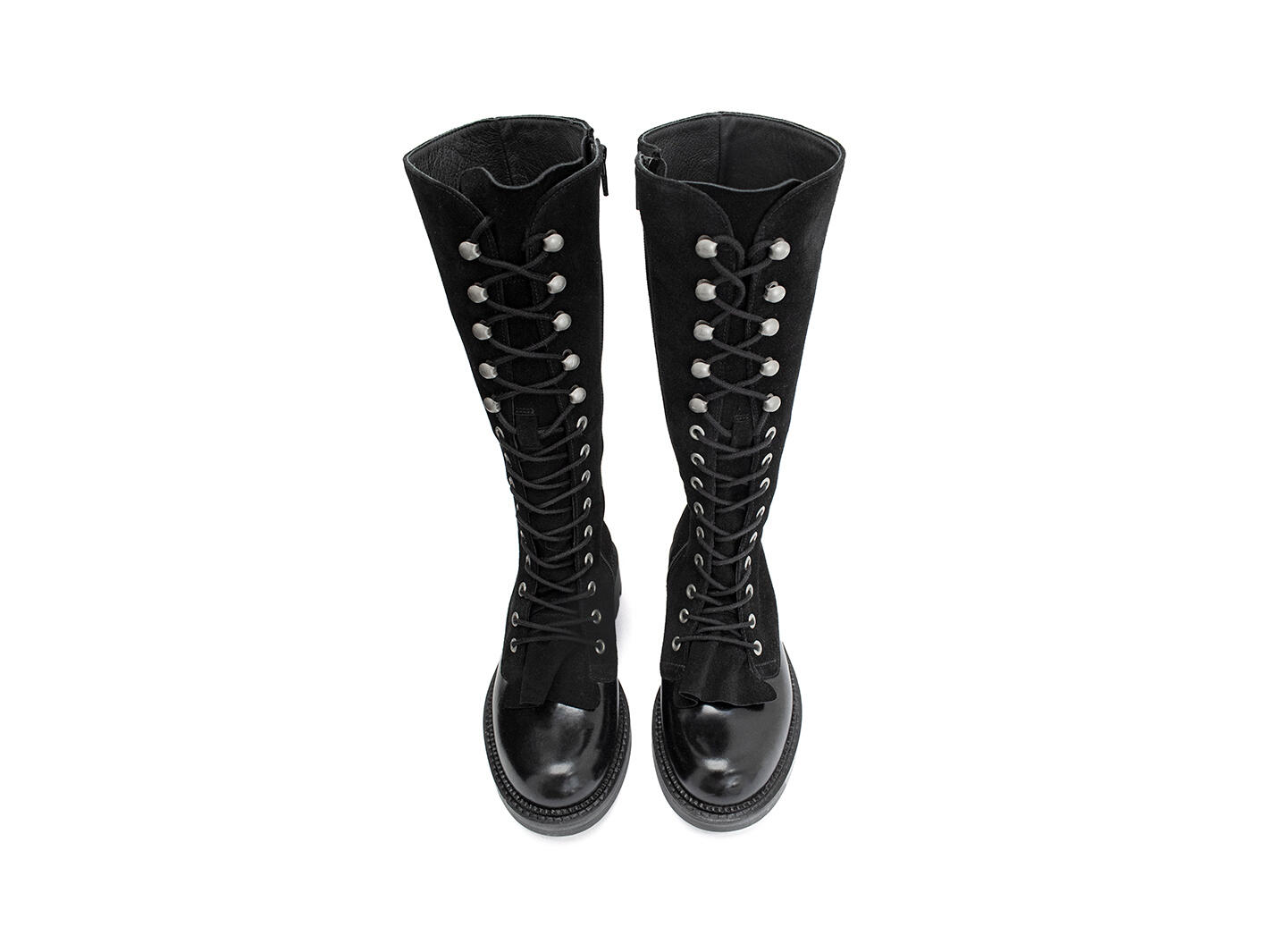 Duffy - Black | Tall Boots with a Ruffled Tongue | Fluevog Shoes
