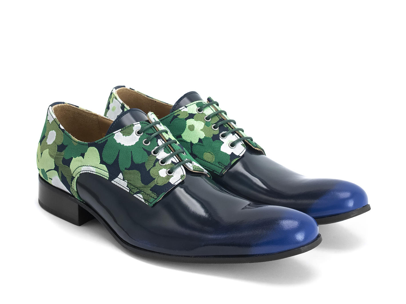 Luciano - Blue/Floral | Sleek Derby Shoes | Fluevog Shoes