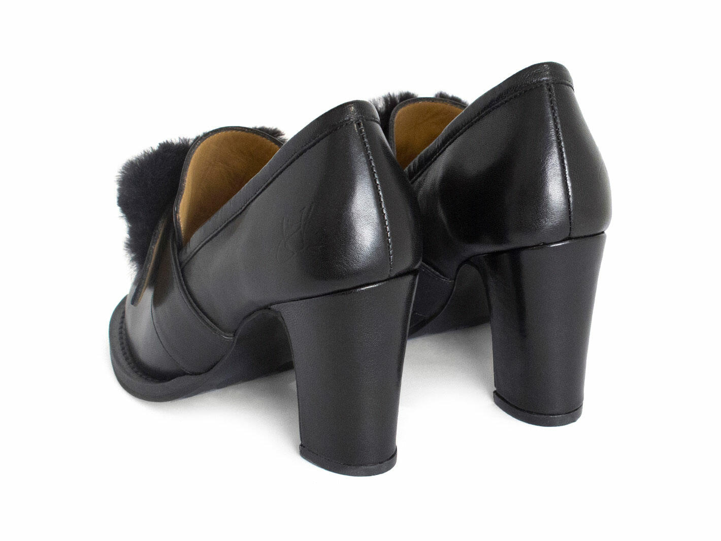 Lyn - Black | Loafer heels with faux fur buckle | Fluevog Shoes