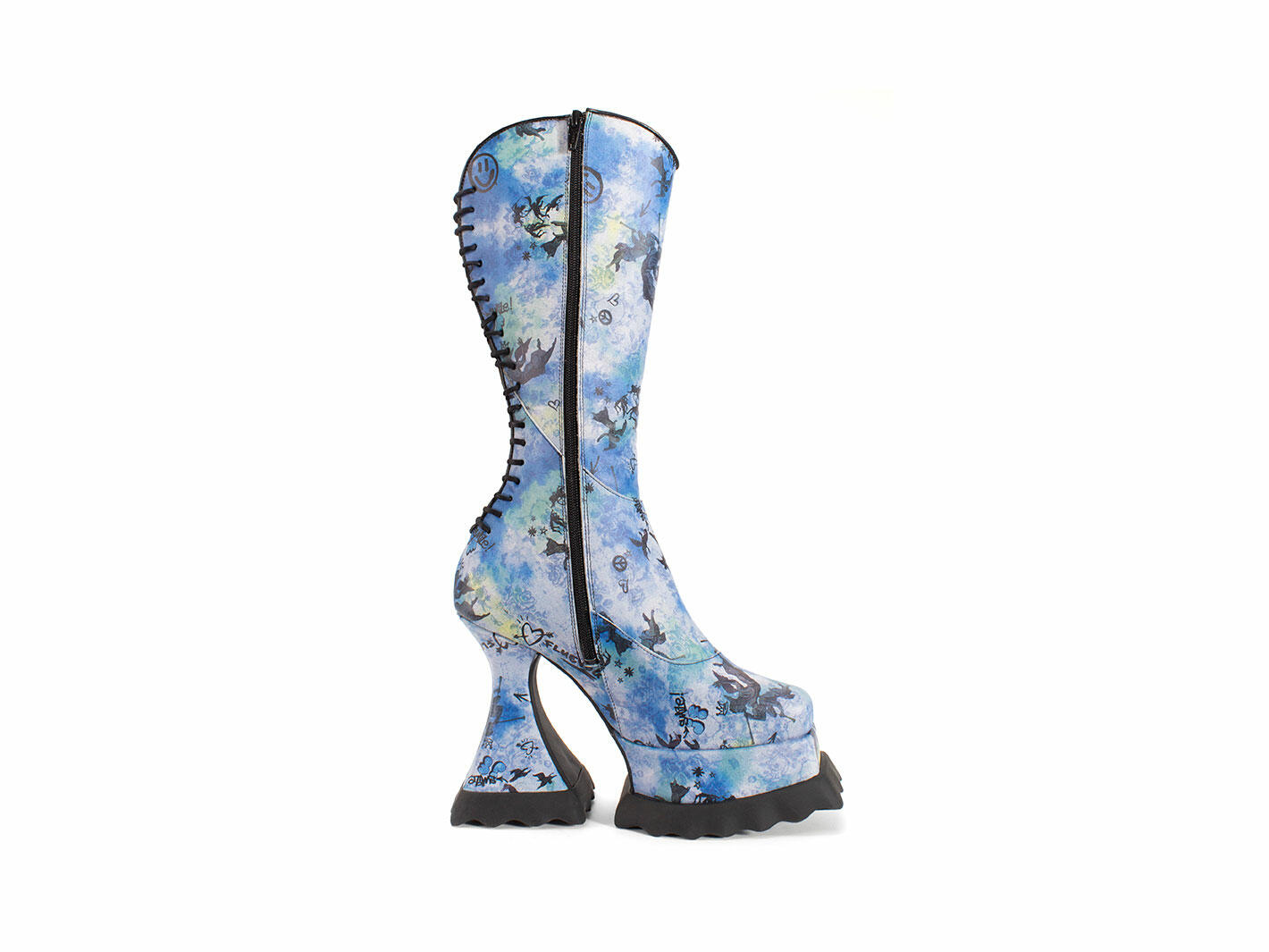Magnolia - Blue Graffiti | Zip-up platform tall boot | Fluevog Shoes