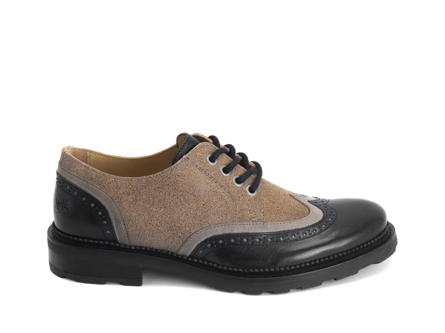 Nathaniel - Black/Brown | Double Wingtip Derby Shoes | Fluevog Shoes