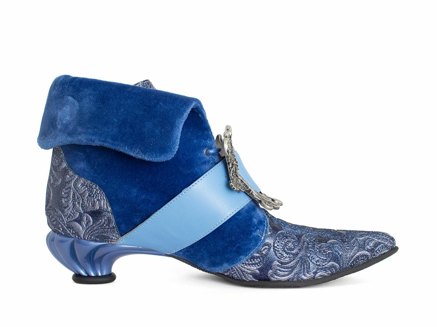 Ohbai - Blue Emboss | Elegant buckled ankle boot | Fluevog Shoes