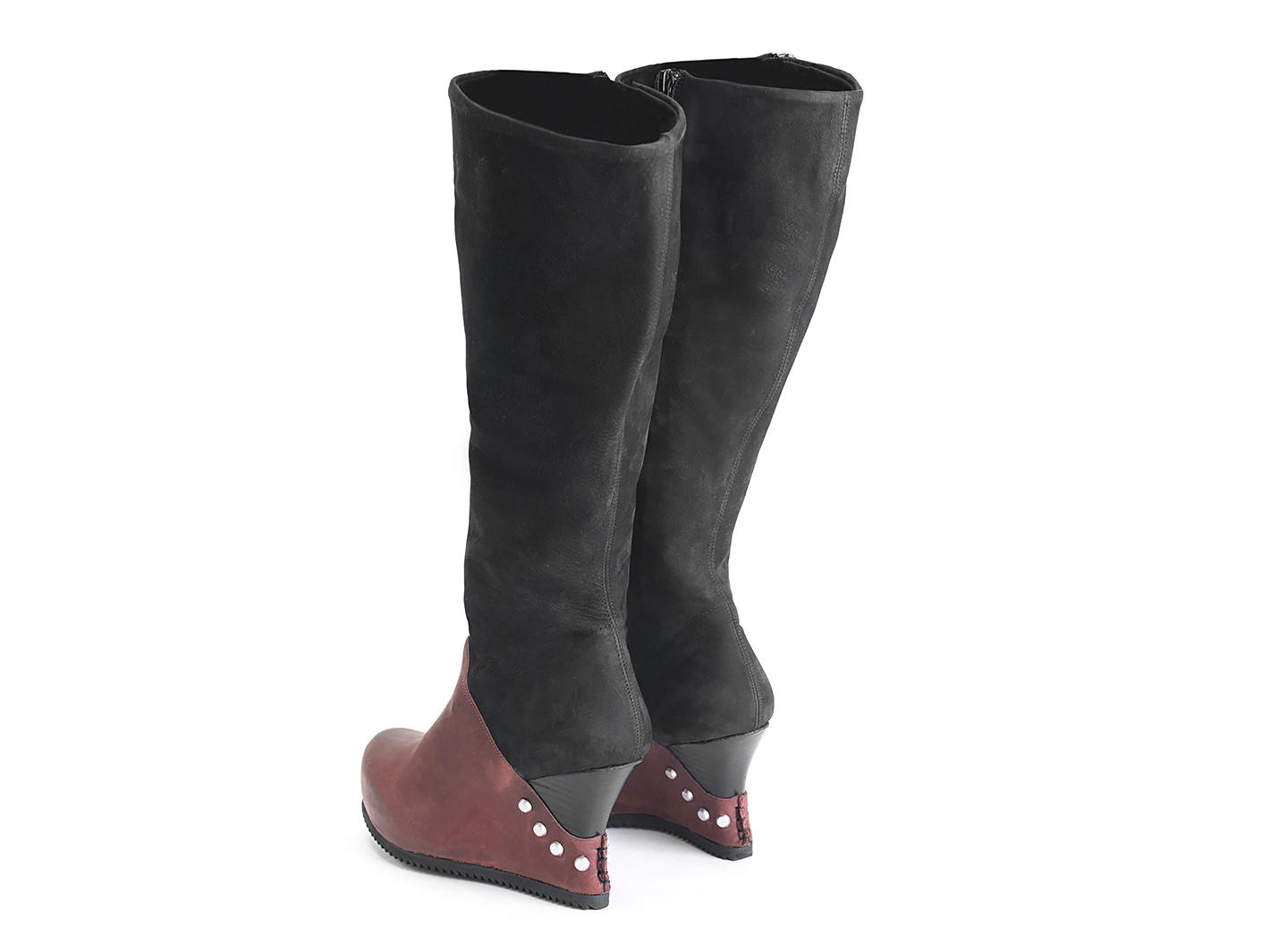 Signe - Red/Black | Tall studded wedge boot | Fluevog Shoes