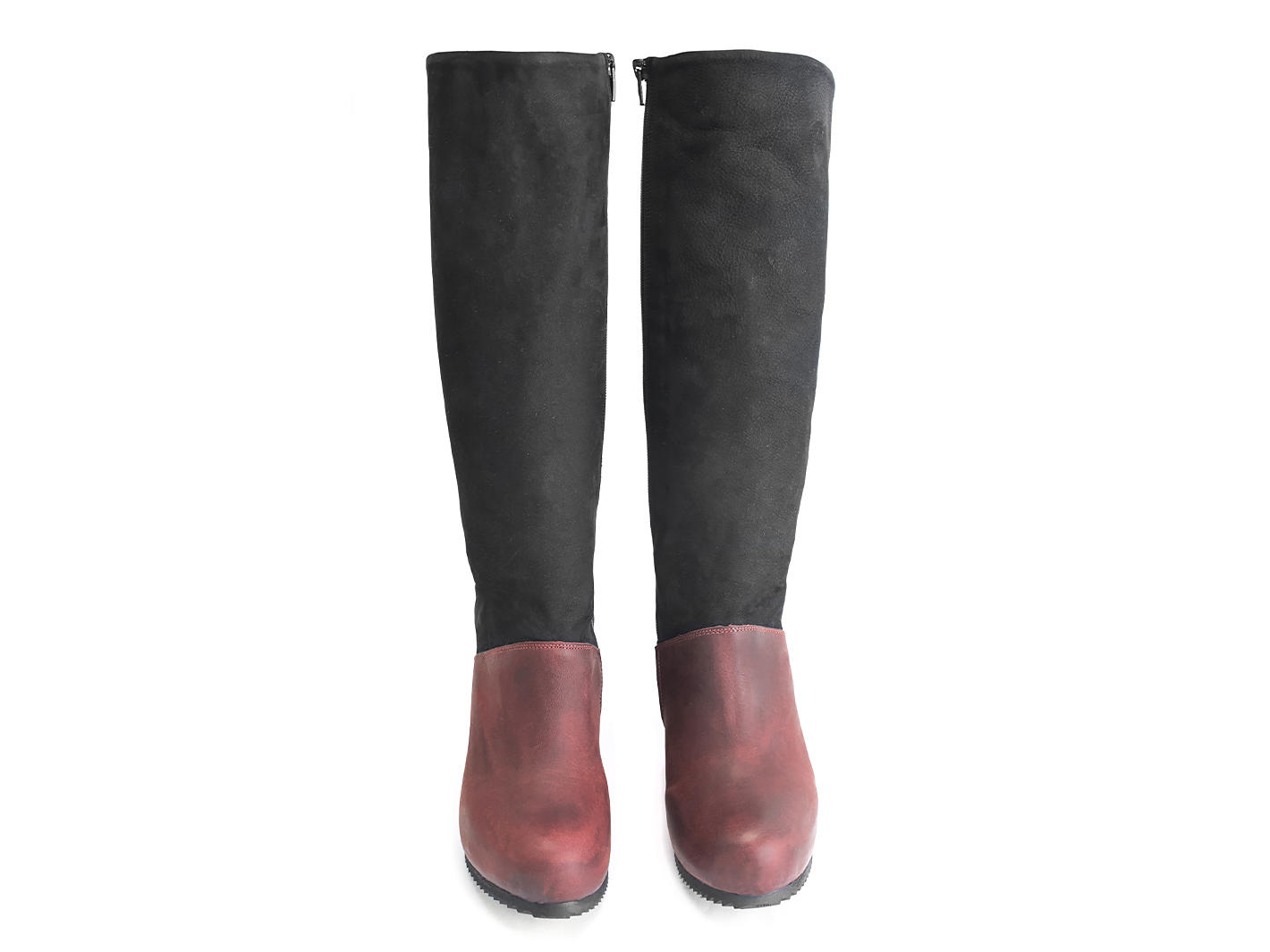 Signe - Red/Black | Tall studded wedge boot | Fluevog Shoes