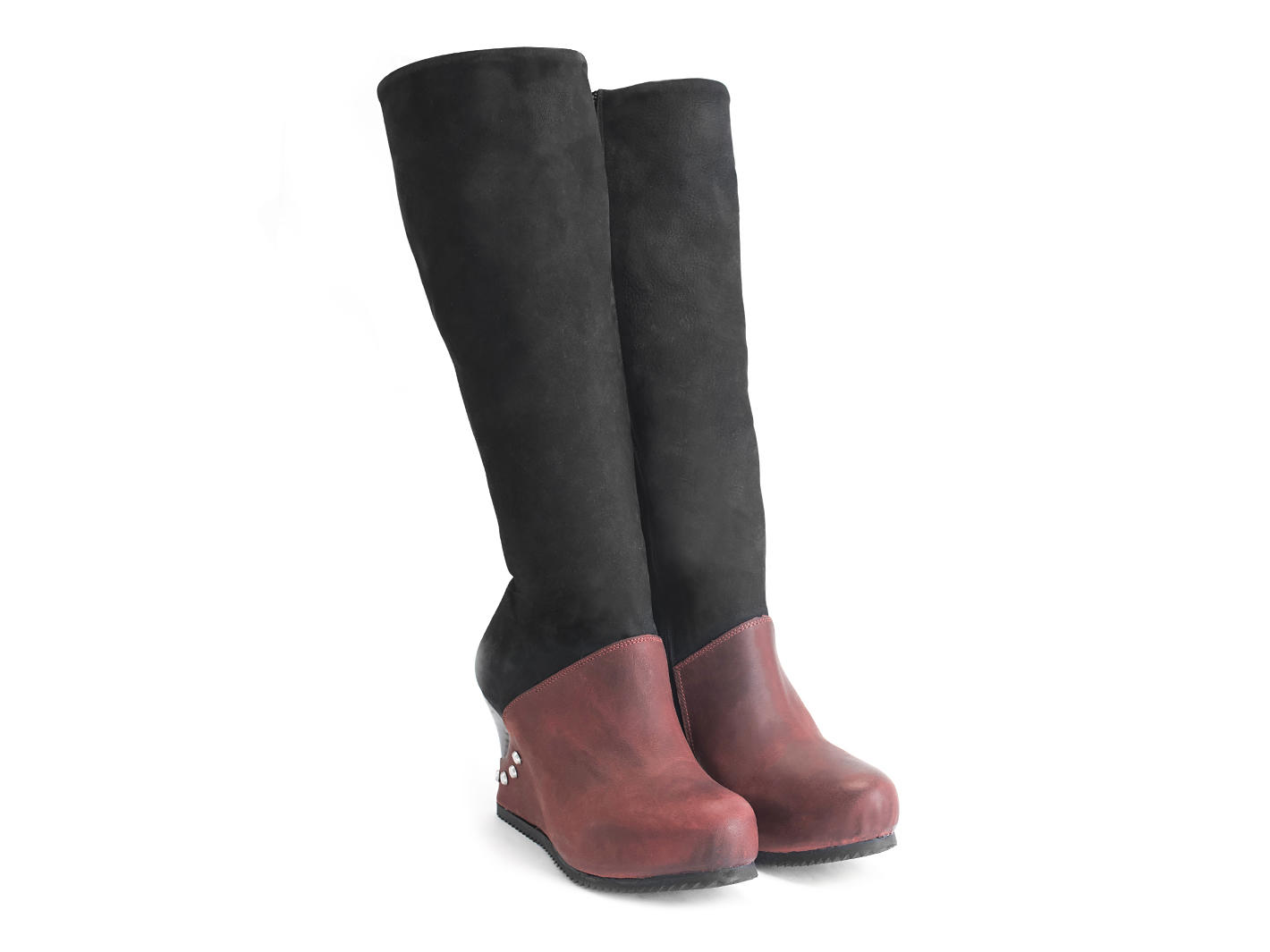 Signe - Red/Black | Tall studded wedge boot | Fluevog Shoes